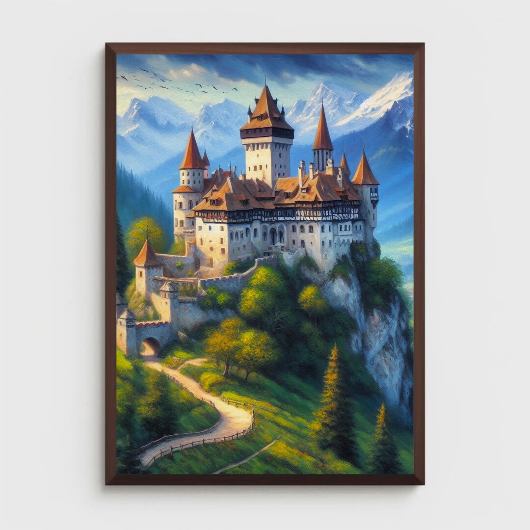 Printable Ancient Bran Castle Oil Painting | Romania Gothic Wall Art ...