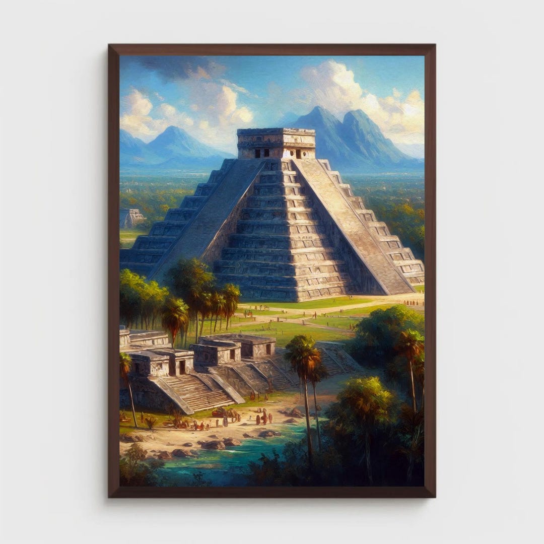 Printable Ancient Chichen Itza Oil Painting | Mexico Heritage Wall Art ...