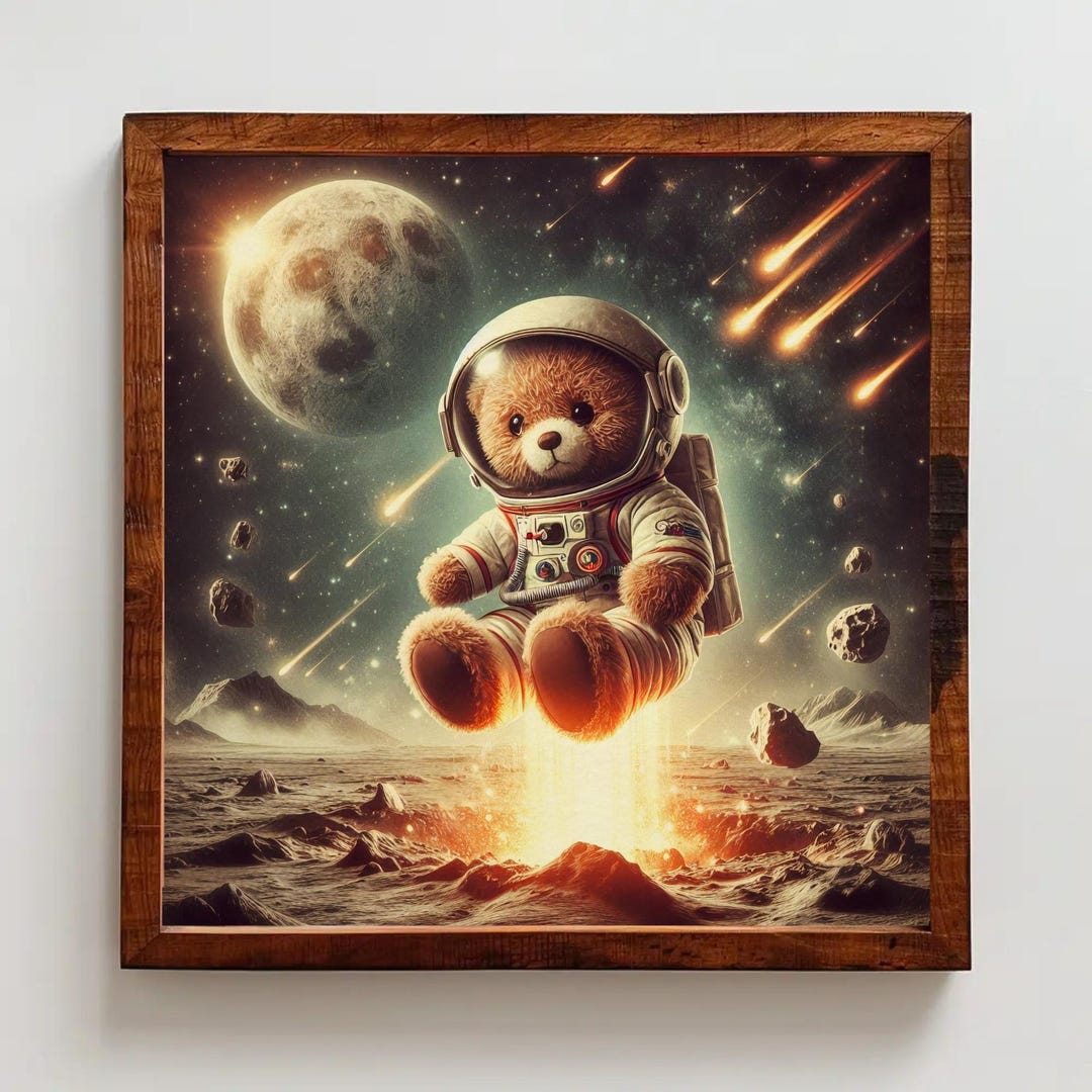 Vintage Teddy Bear in Space, Teddy Bear Printing, Decorative Items for ...