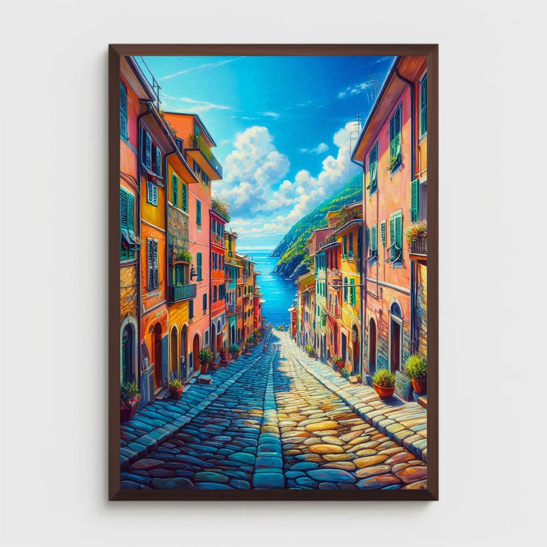 Cinque Terre Watercolor Painting: Italy Street Art Print (digital ...