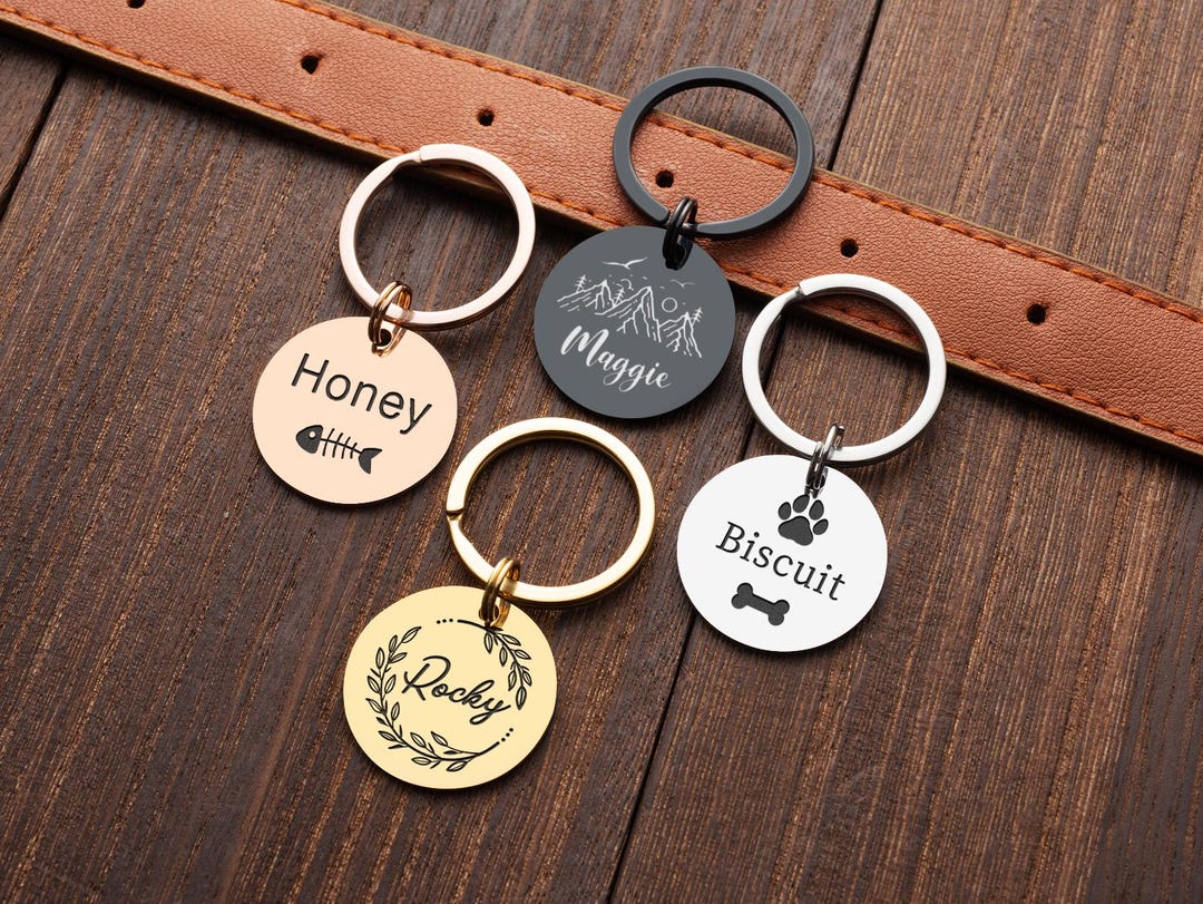 Customized Small Dog/cat Tags, Personalized Round Cat Tags, Engraved ...