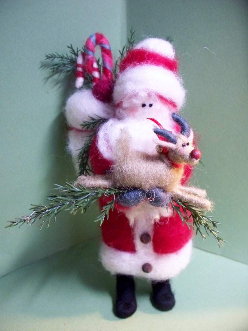 Father Christmas and Rudy Felted Wool Ornament - Etsy