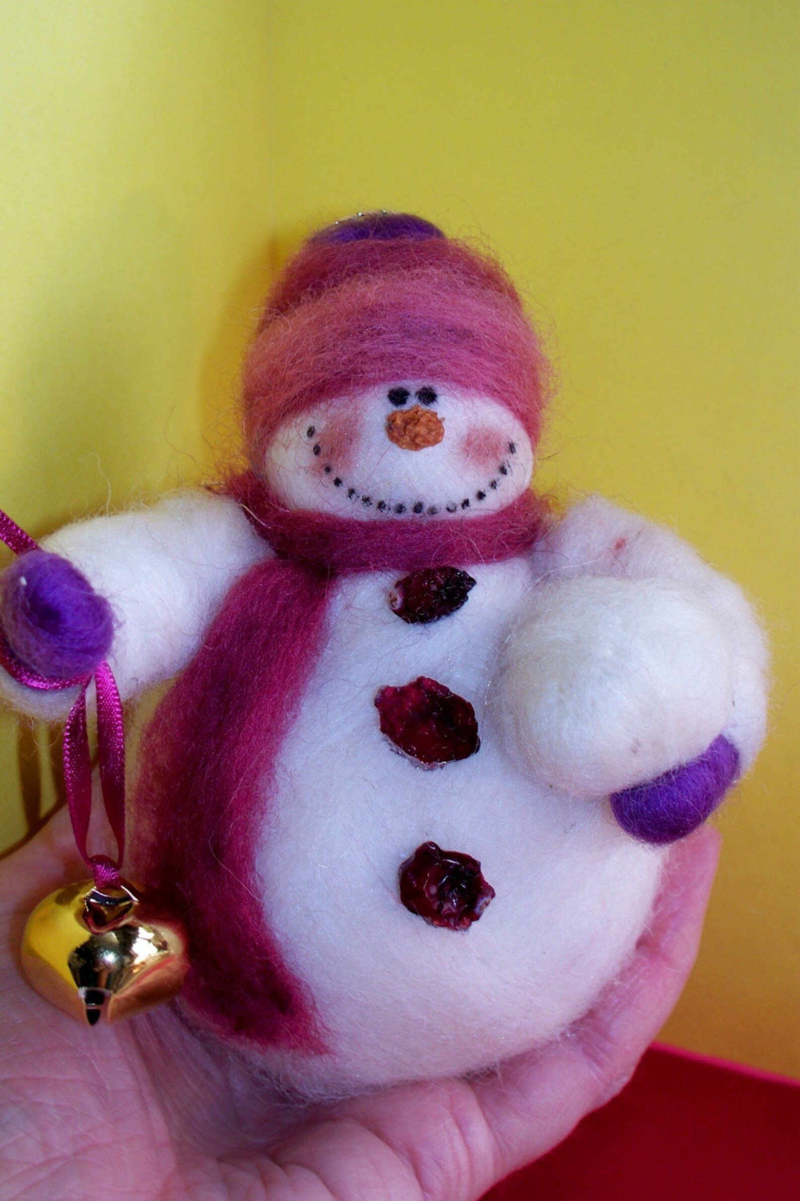 Wool Snowman With Bell and Snowball Ornament - Etsy