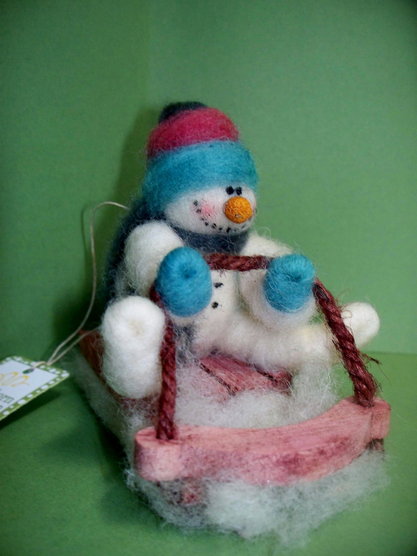Snowman on Sled 4 Wool Felted and Wool Wrapped Ornament - Etsy