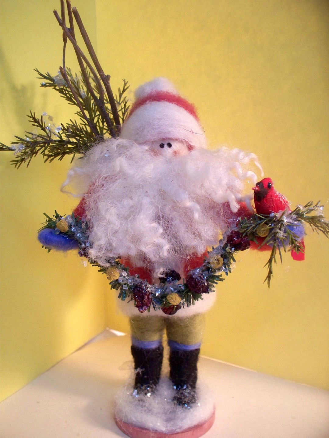 Wool Santa and Cardinal 7" Felted Ornament/decoration - Etsy