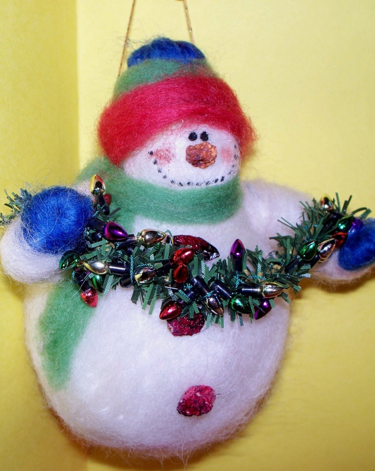 Snowman With String of Lightes Felted Wool Ornament...made to - Etsy