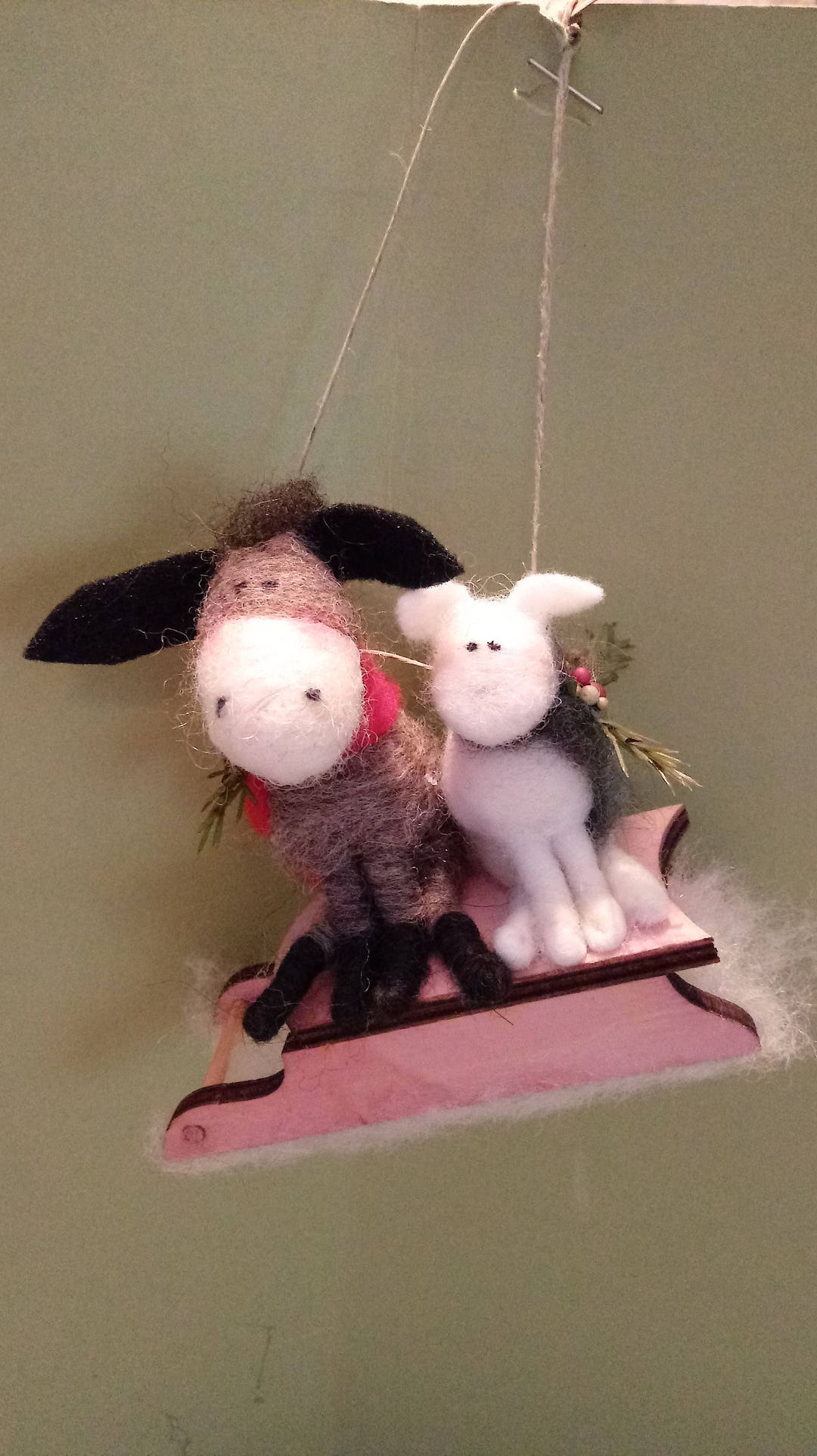 Donkey and Lamb on Sled Felted Wool Ornament - Etsy