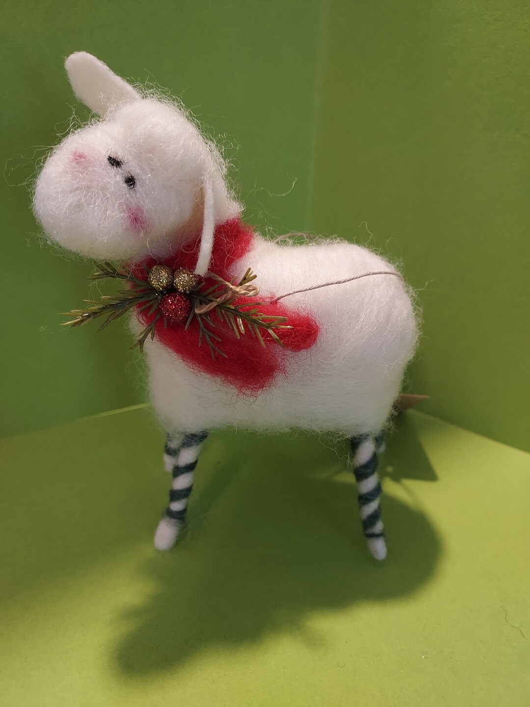 Candycane Sheep With Dark Green Striped Legs Wool Wrapped/needle Felted ...