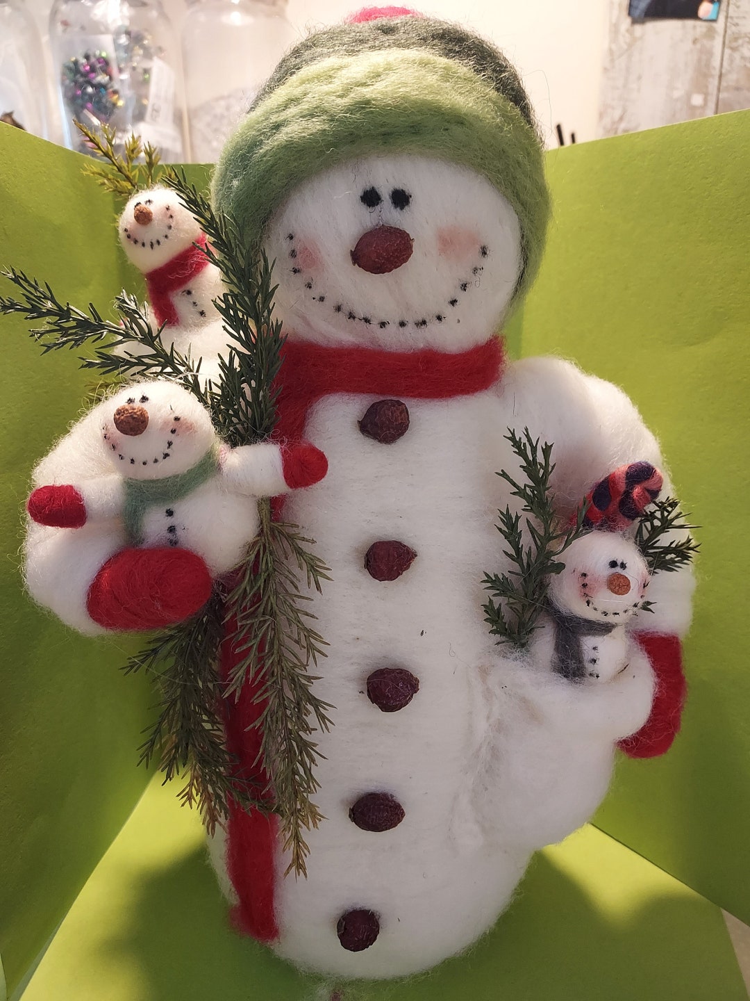 NEW - Snow Mama and Her Snow Babies 13" Felted Wool Snowman - Etsy