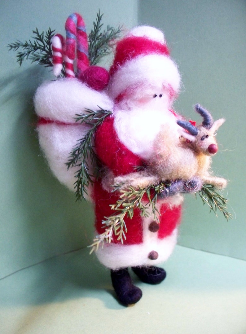 Father Christmas and Rudy Felted Wool Ornament - Etsy