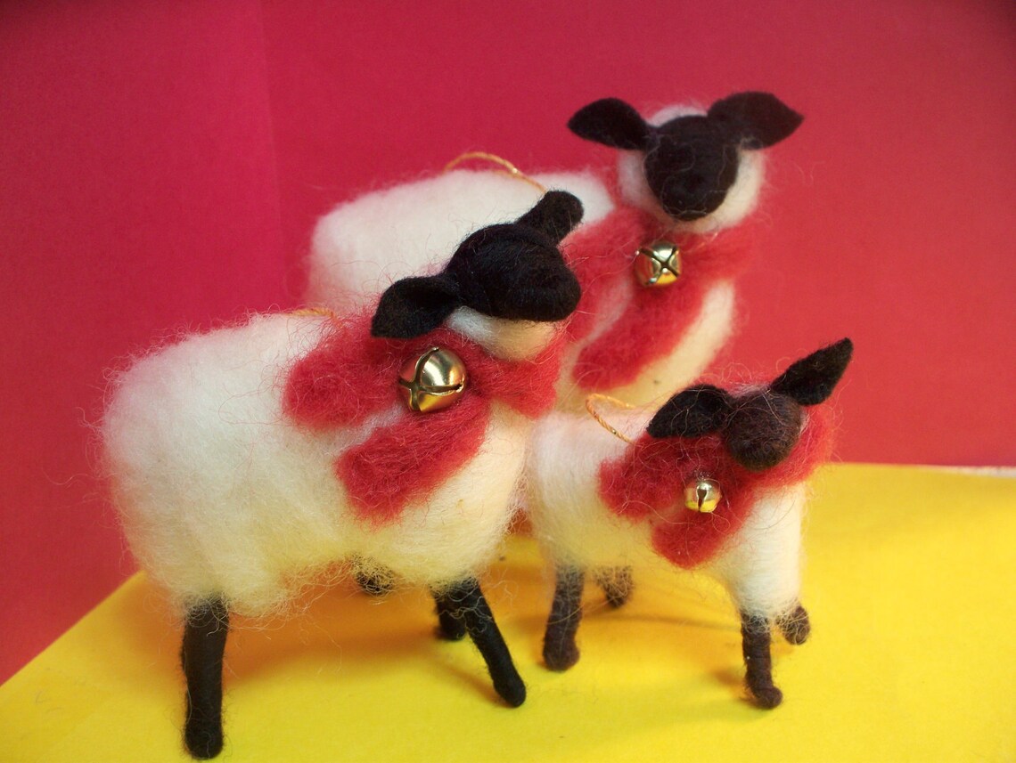 Sheep Family Wool Wrapped/needle Felted With Christmas Wool Scarfs - Etsy