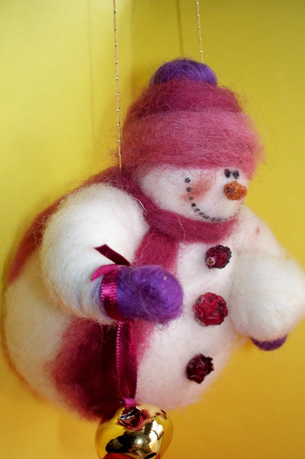 Wool Snowman With Bell and Snowball Ornament - Etsy