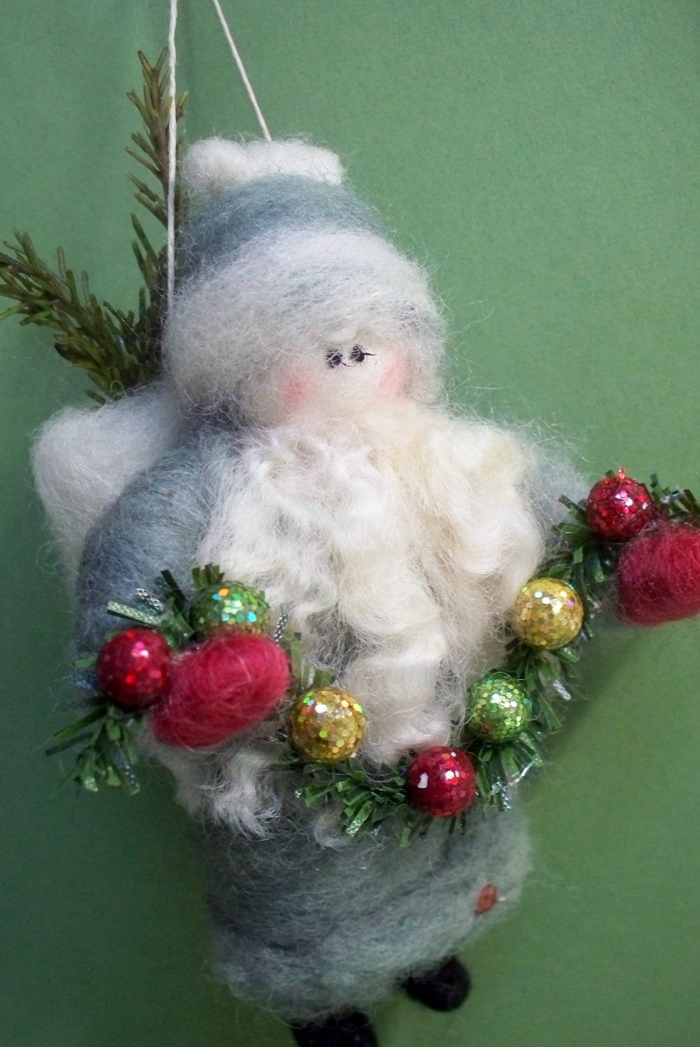 Mini Father Christmas With Garland Felted Wool Ornament - Etsy