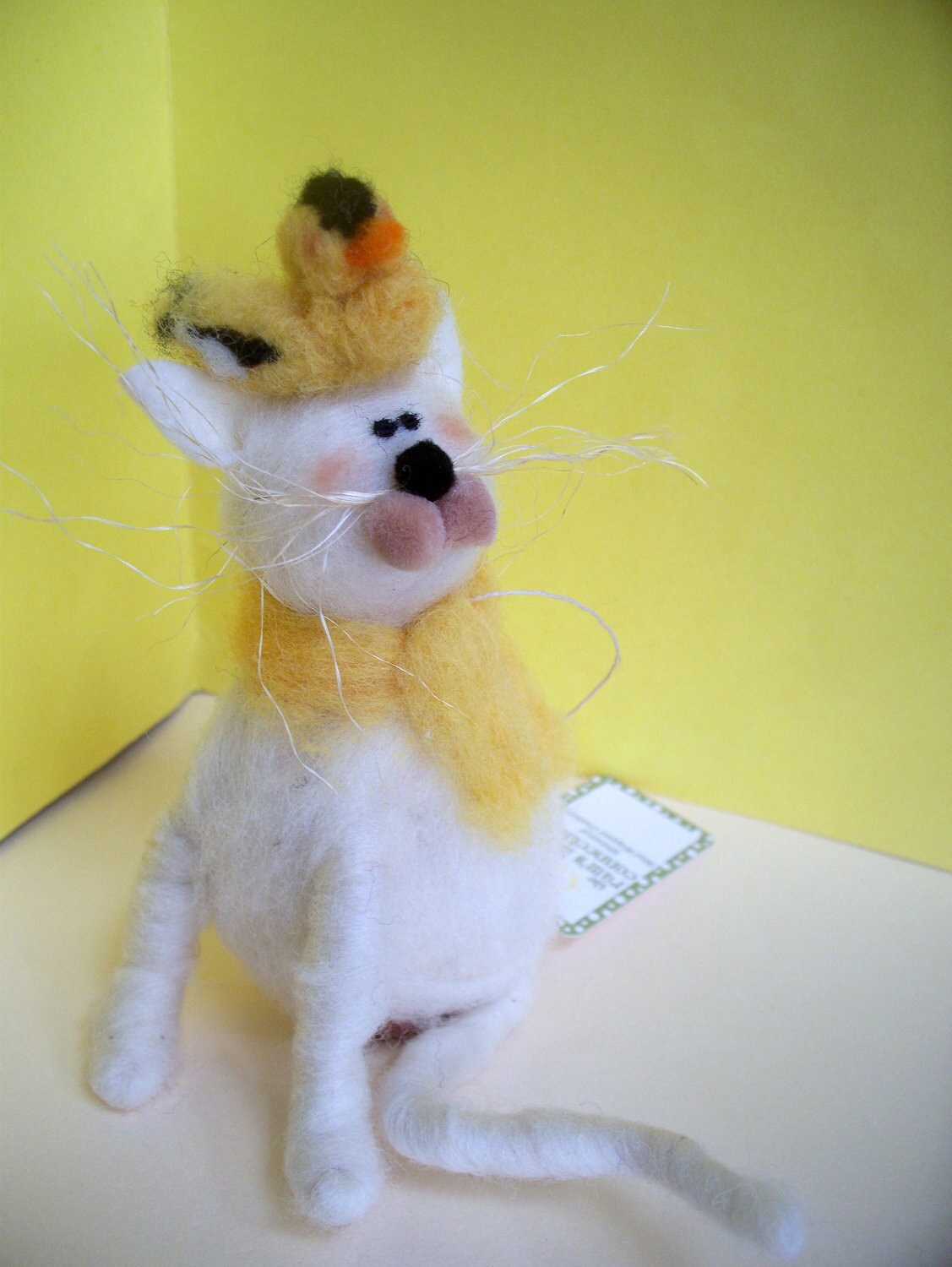 Cat Bird Seat Cat and Yellow Finch Felted Figurine | Etsy