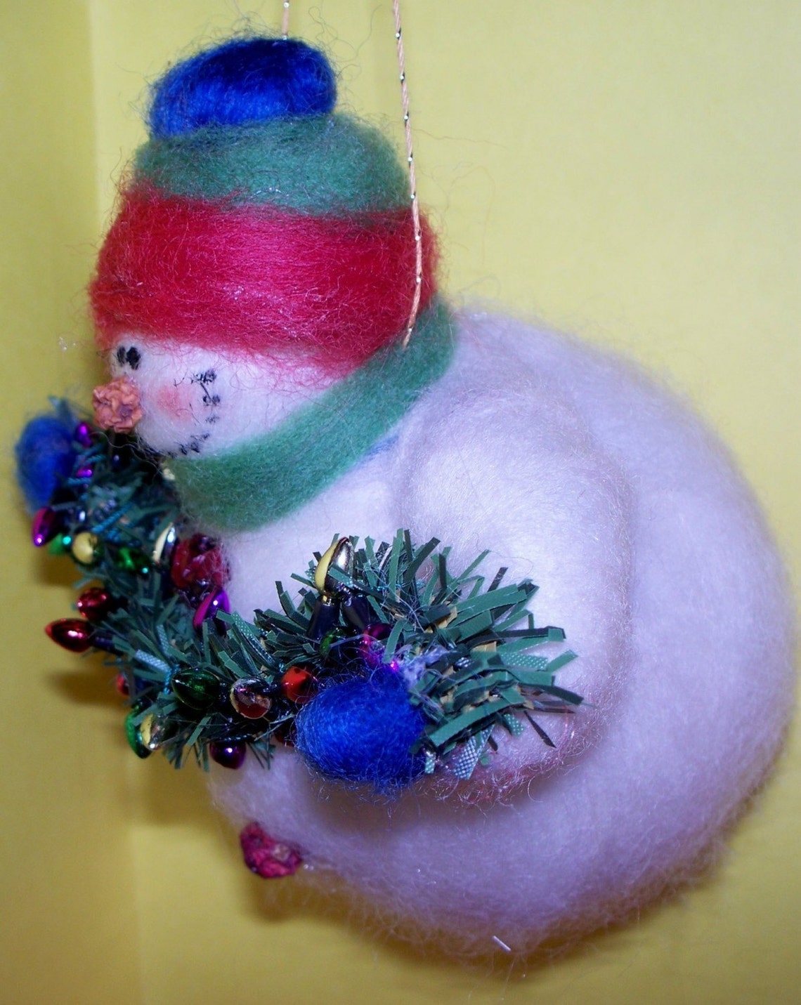 Snowman With String of Lightes Felted Wool Ornament...made to - Etsy