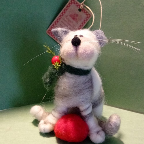 Wool Kitten With Ball of Wool Felted Wool Ornament...made to - Etsy