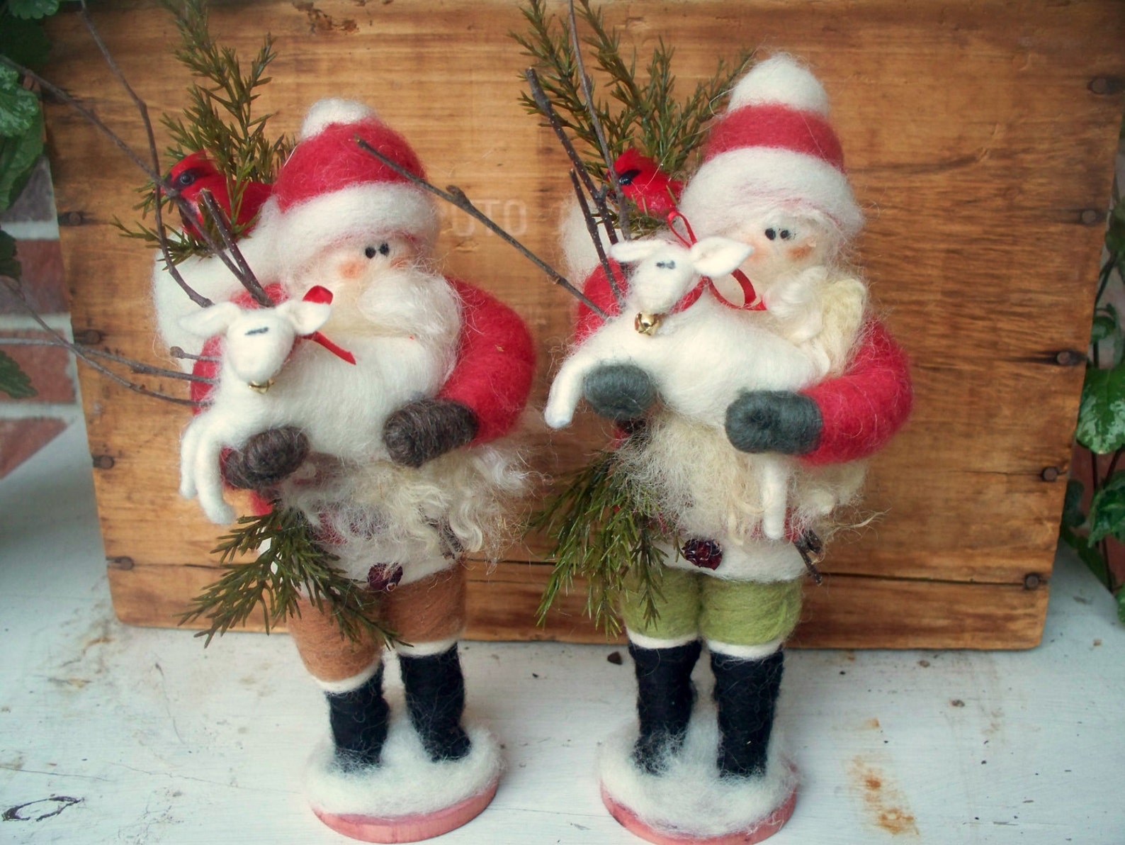 Santa and Lamb 7 Wool Wrapped and Needle Felted Ornament | Etsy