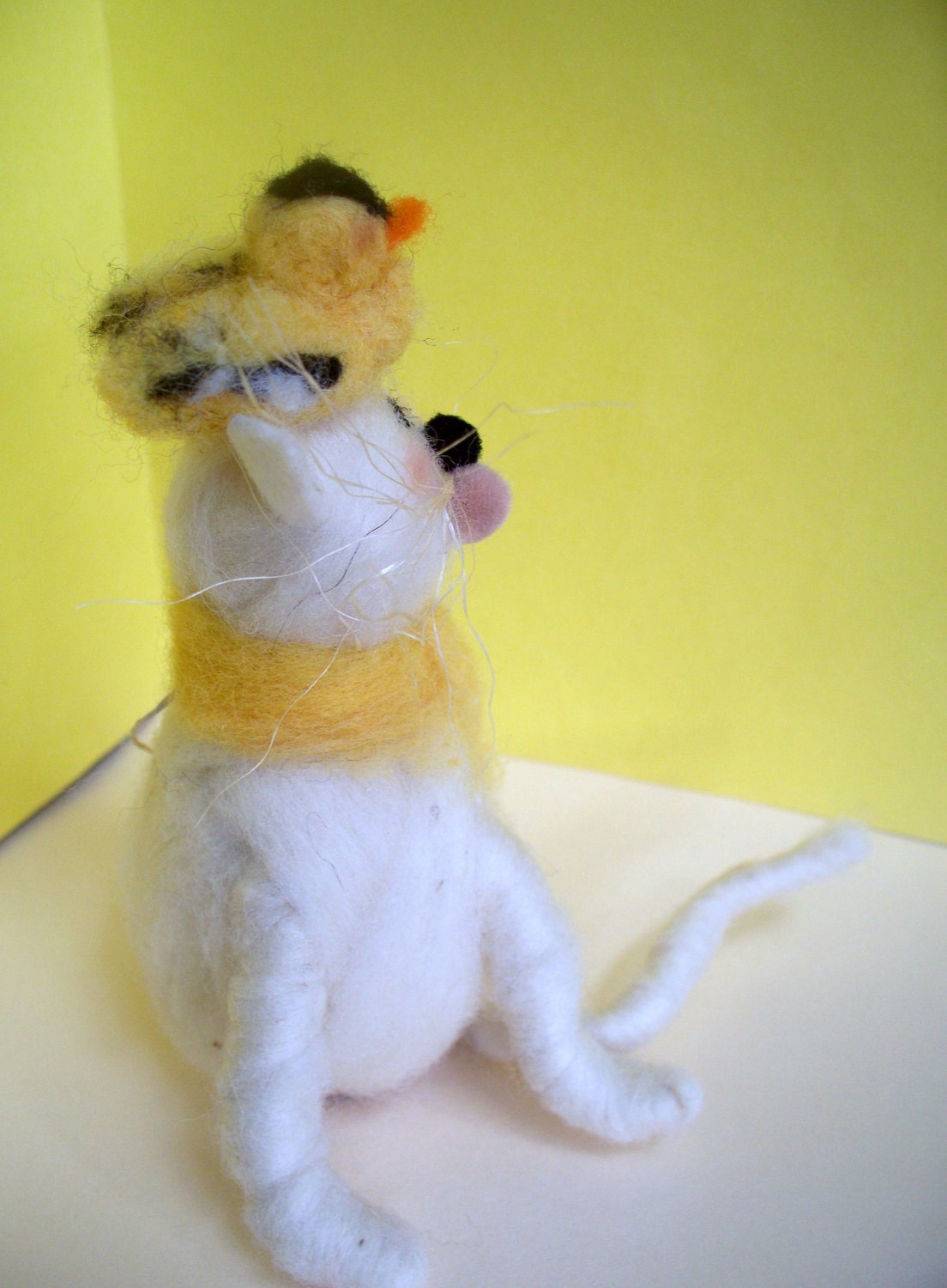 Cat Bird Seat Cat and Yellow Finch Felted Figurine | Etsy