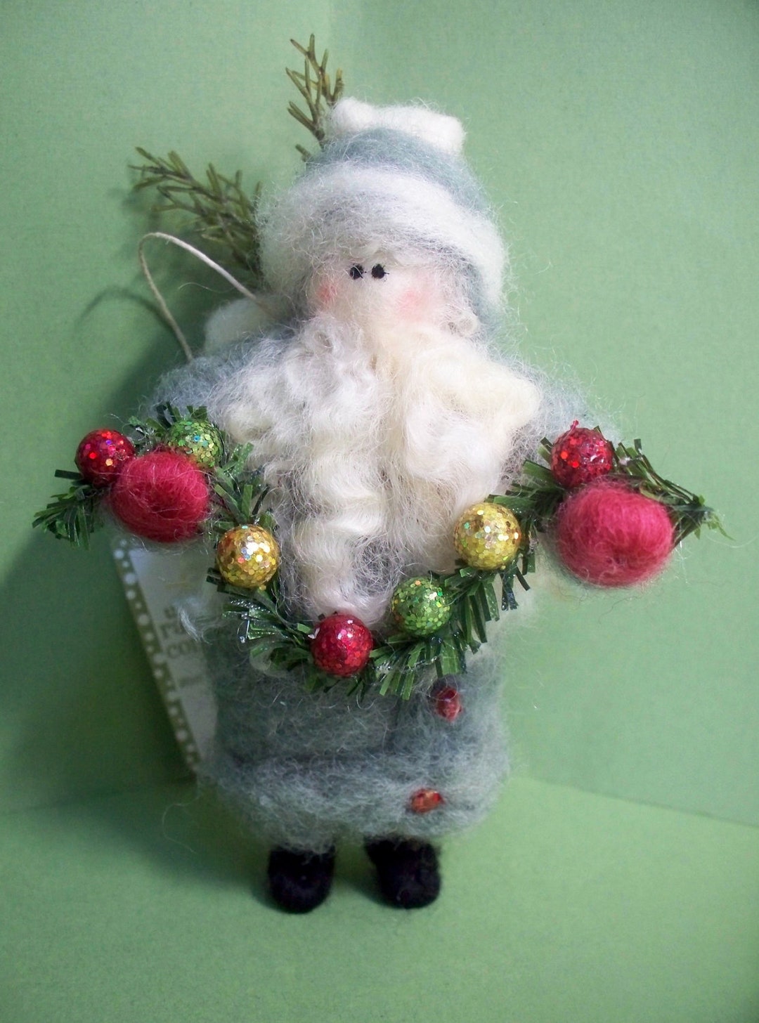 Mini Father Christmas With Garland Felted Wool Ornament - Etsy