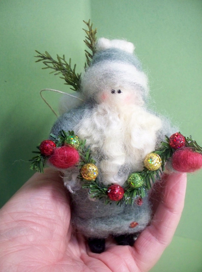 Mini Father Christmas With Garland Felted Wool Ornament - Etsy