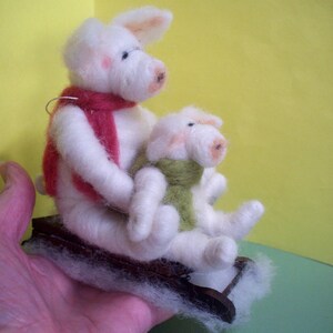 Pig and Piglet on Sled Felted Wool Ornament....made to Order....please ...