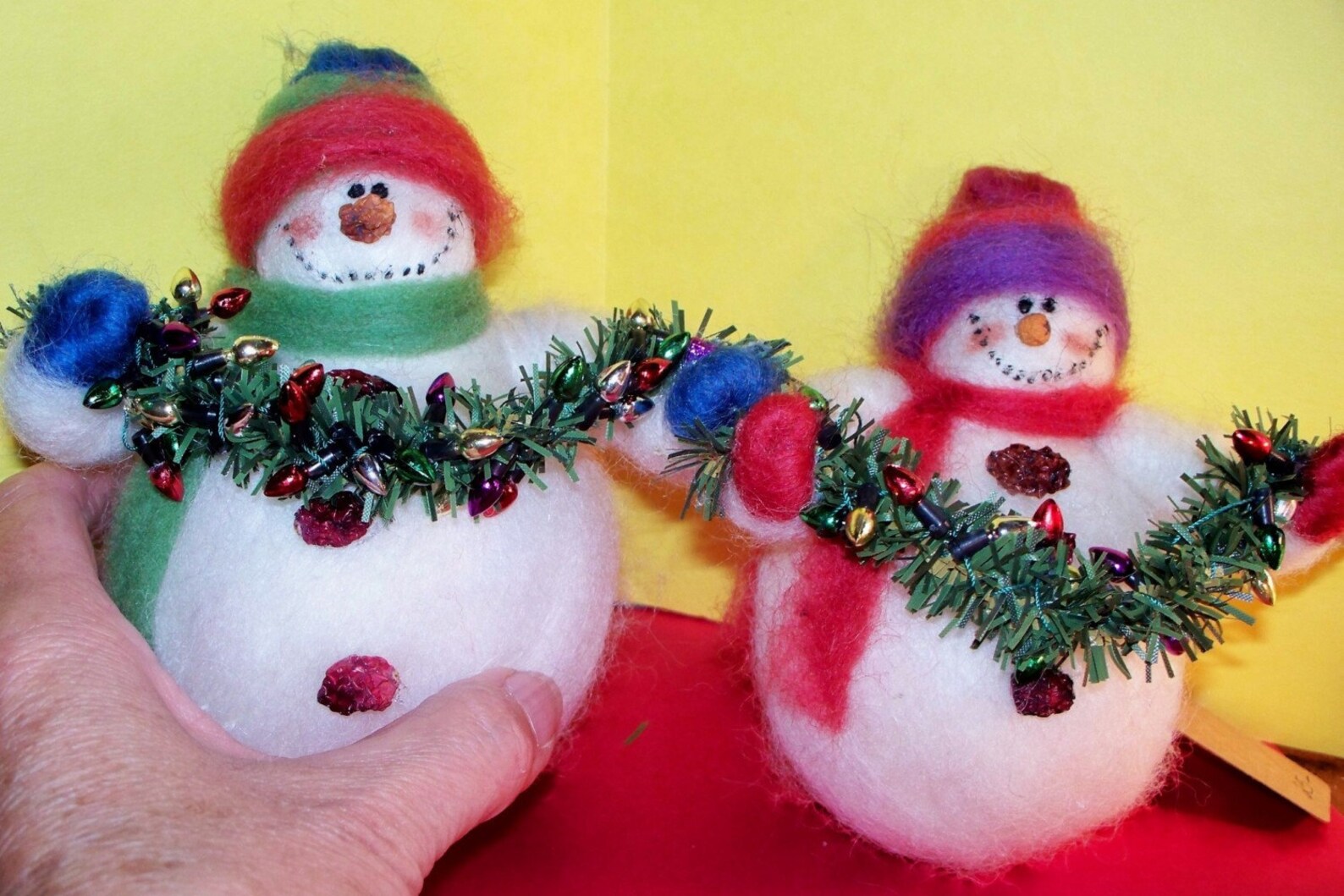 Snowman With String of Lightes Felted Wool Ornament...made to - Etsy