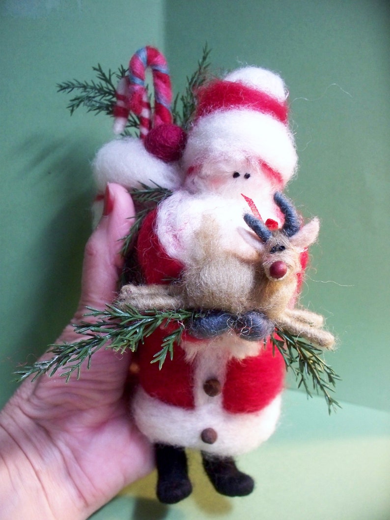 Father Christmas and Rudy Felted Wool Ornament - Etsy