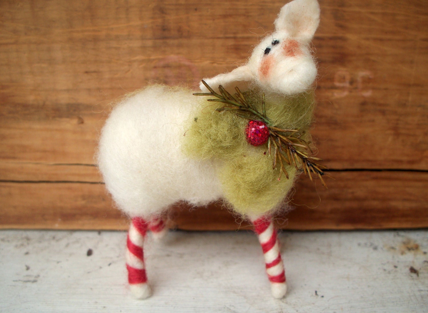Wool Candycane Legs Wool Wrapped/needle Felted Sheep 4" Ornament as ...
