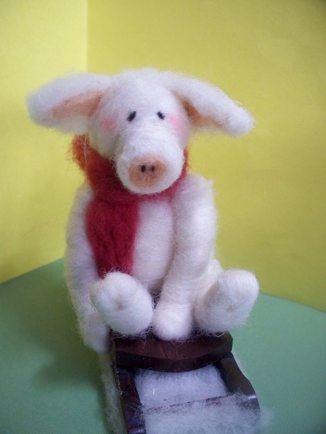 Pig on Sled Felted Ornament - Etsy