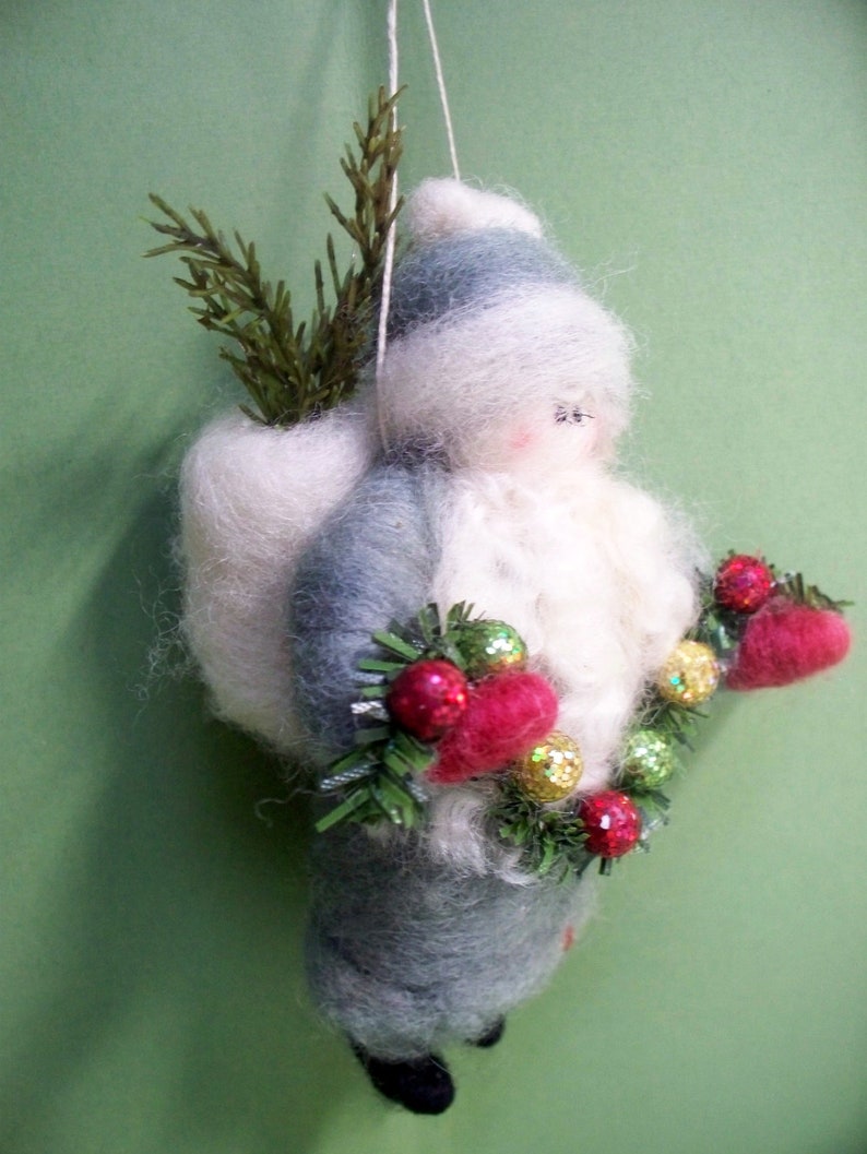 Mini Father Christmas With Garland Felted Wool Ornament - Etsy