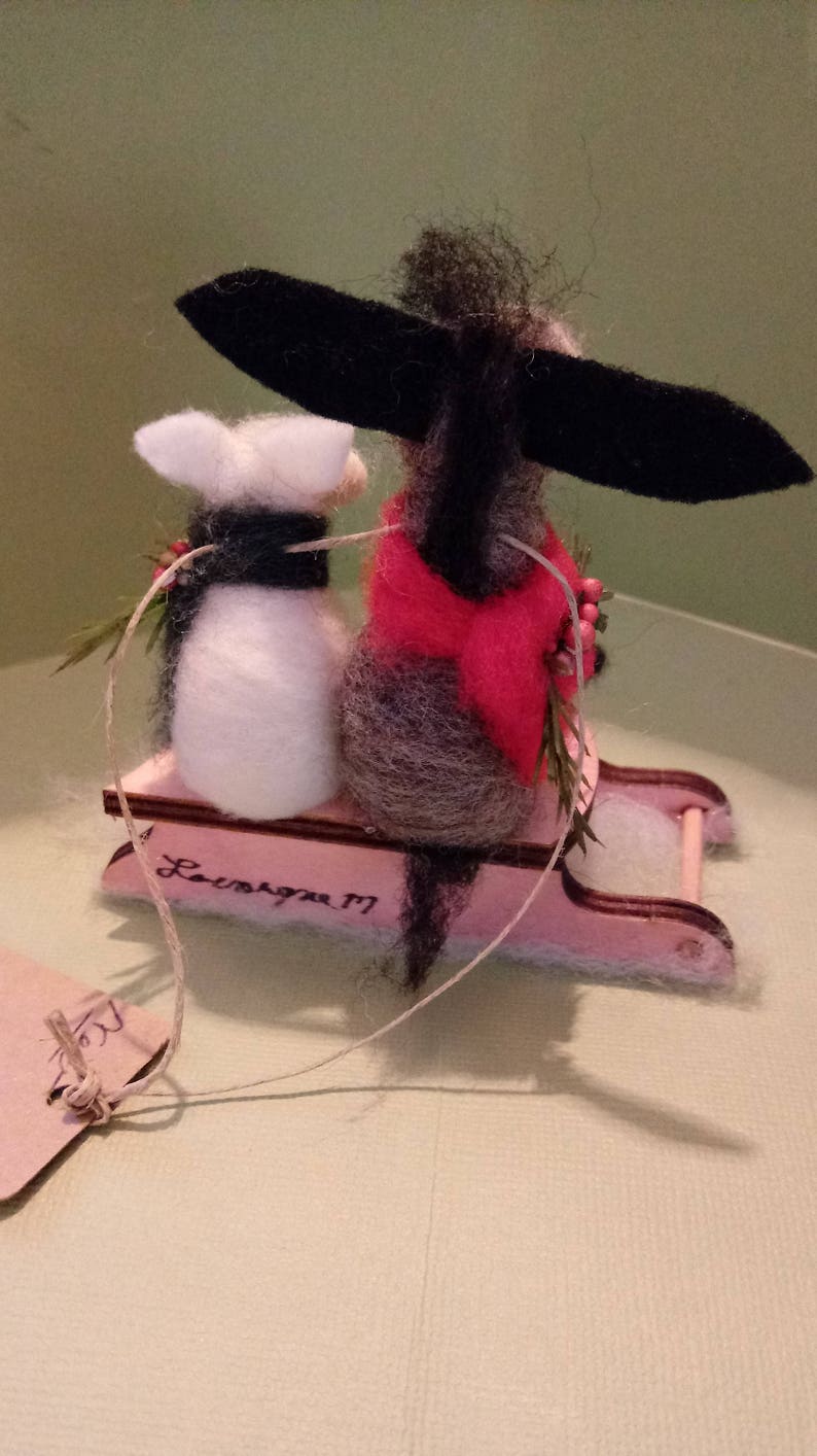 Donkey and Lamb on Sled Felted Wool Ornament NEW for 2017 | Etsy