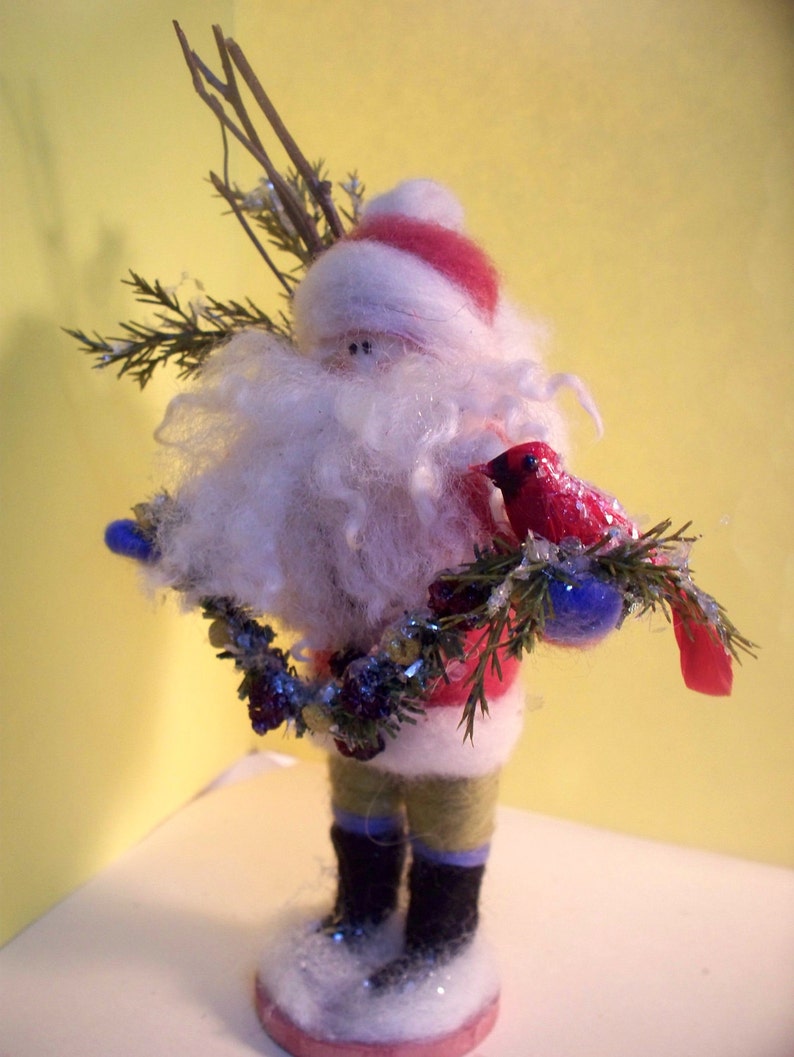 Wool Santa and Cardinal 7 Felted Ornament/decoration - Etsy