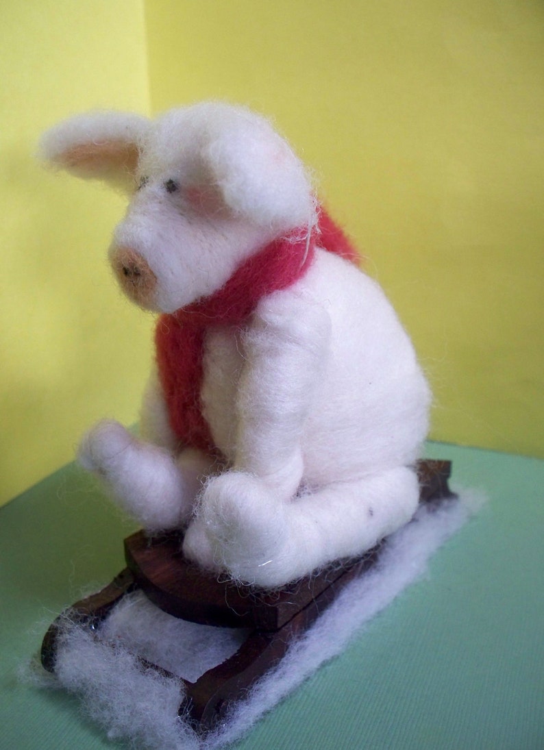 Pig on Sled Felted Ornament - Etsy