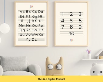 Rainbow Alphabet Poster, Handwriting Chart Print, Educational Wall Art ...