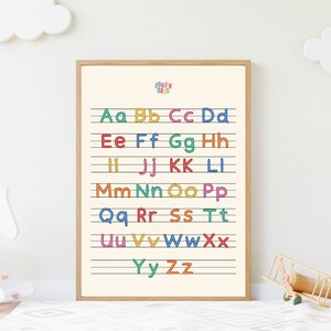 Lined Alphabet Poster, Handwriting Chart Print, Educational Wall Art ...