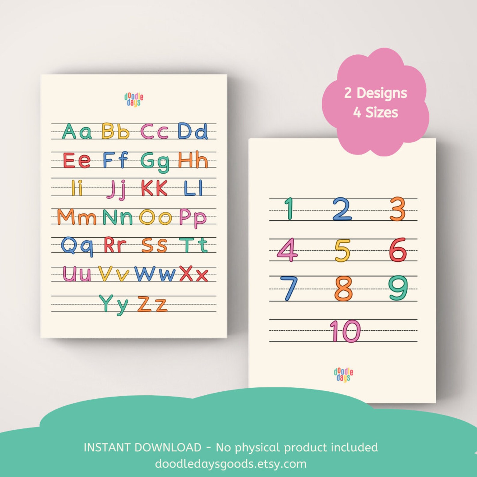Lined Alphabet Poster, Handwriting Chart Print, Educational Wall Art ...