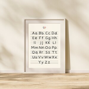 Alphabet Poster Lined, Handwriting Chart Print, Educational Wall Art ...