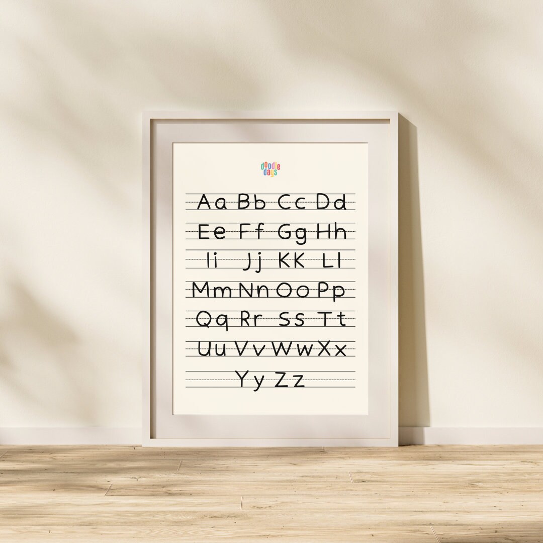 Alphabet Poster Lined, Handwriting Chart Print, Educational Wall Art ...