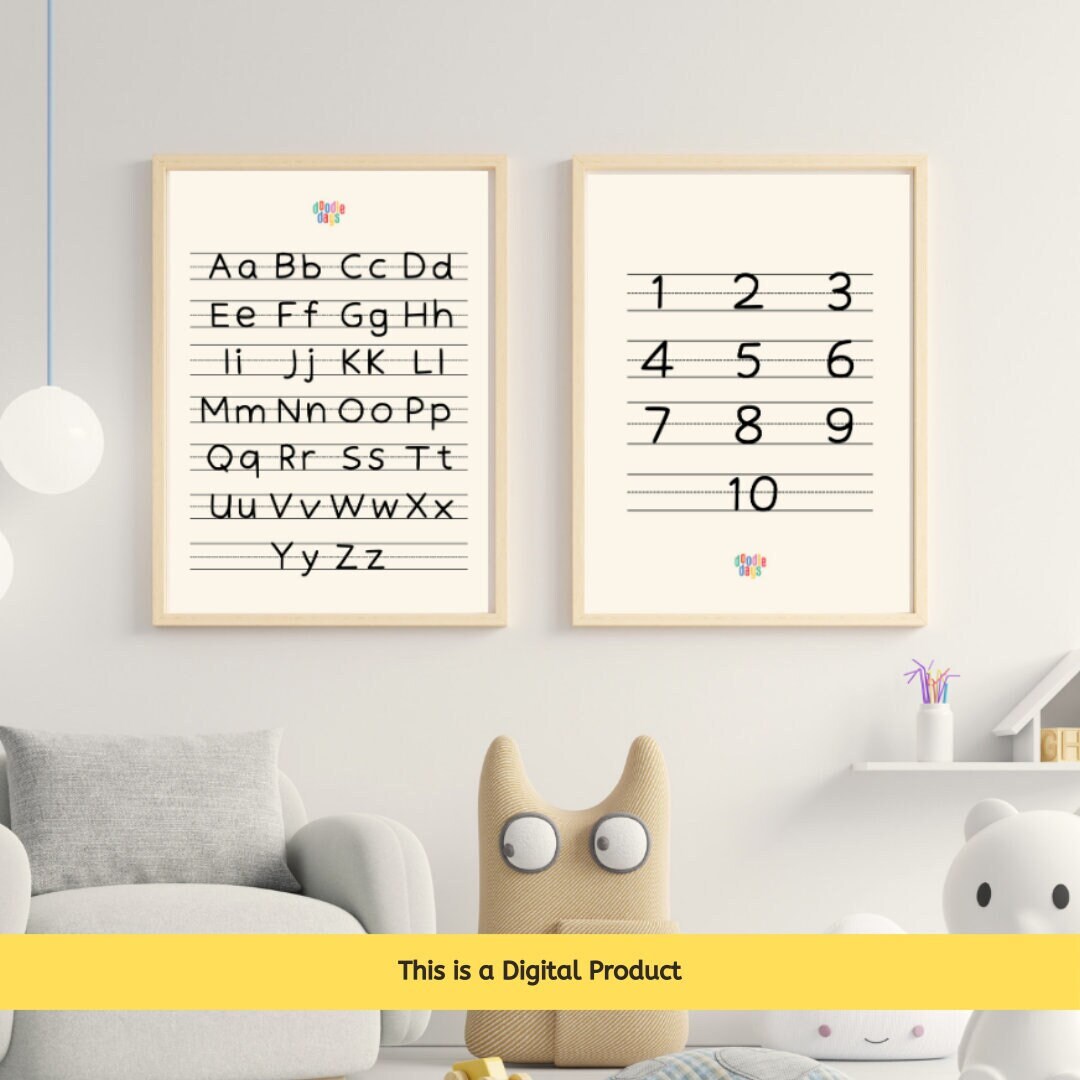 Alphabet Poster Lined, Handwriting Chart Print, Educational Wall Art ...