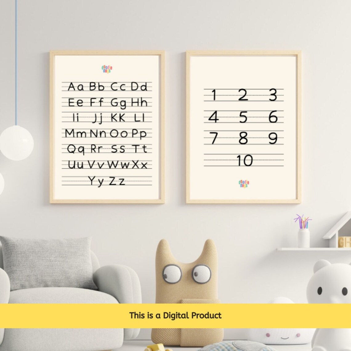Alphabet Poster Lined, Handwriting Chart Print, Educational Wall Art ...