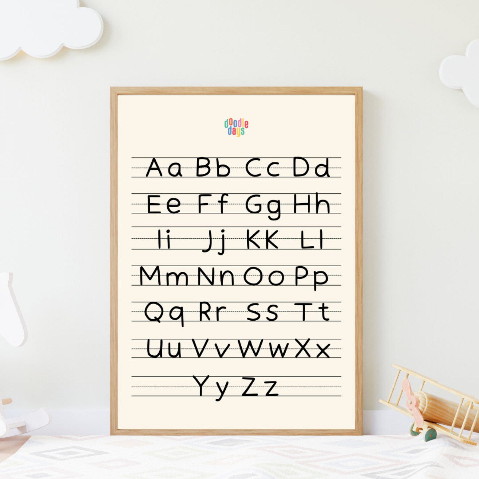 Alphabet Poster Lined, Handwriting Chart Print, Educational Wall Art ...
