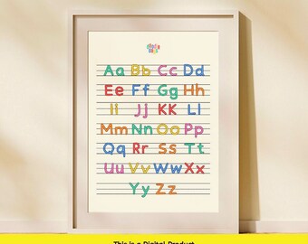 Rainbow Alphabet Poster, Handwriting Chart Print, Educational Wall Art ...