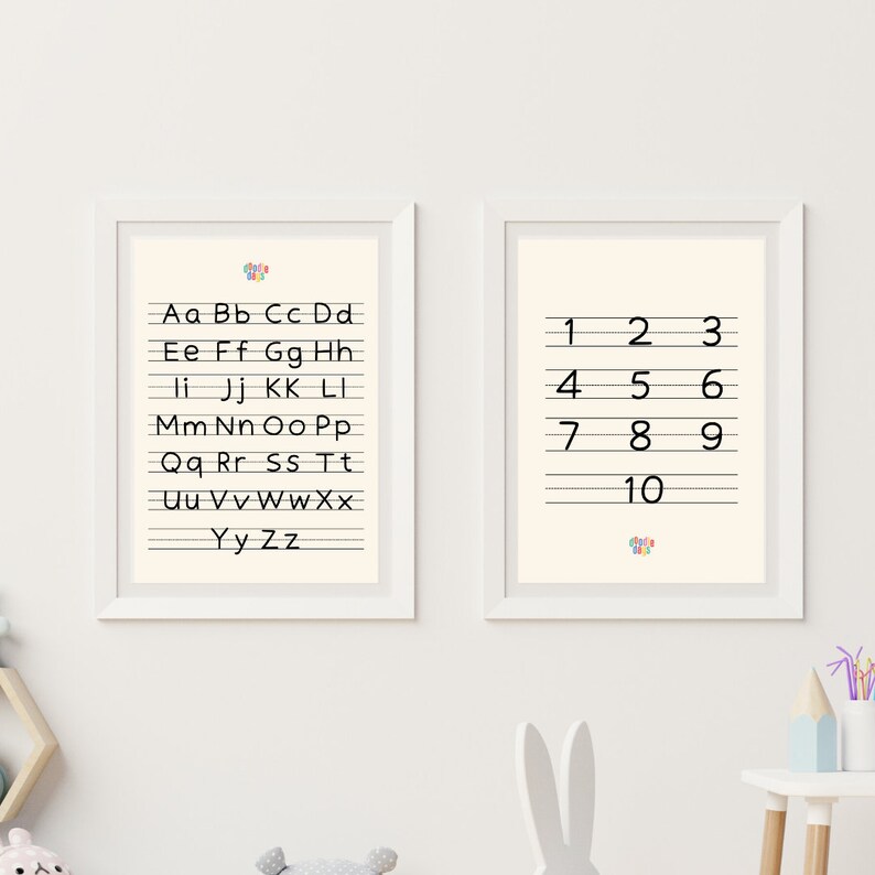 Alphabet Poster Lined, Handwriting Chart Print, Educational Wall Art ...