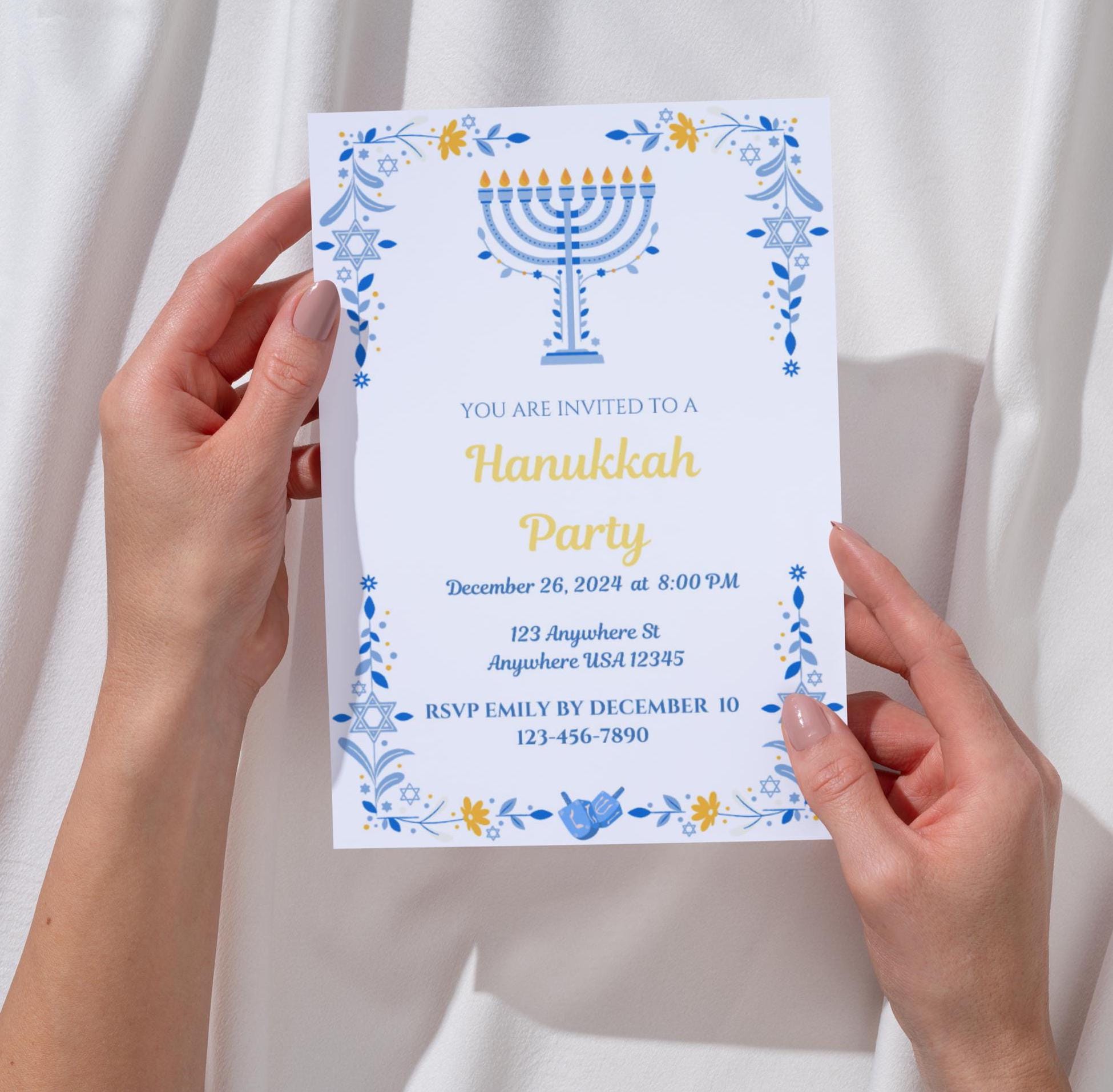 Hanukkah Party Invitation, Menorah Printable Party Invitation Template ...