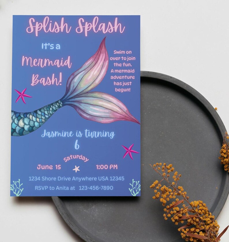 Mermaid Tail Birthday Invitation: Ocean Theme Party (digital Download ...