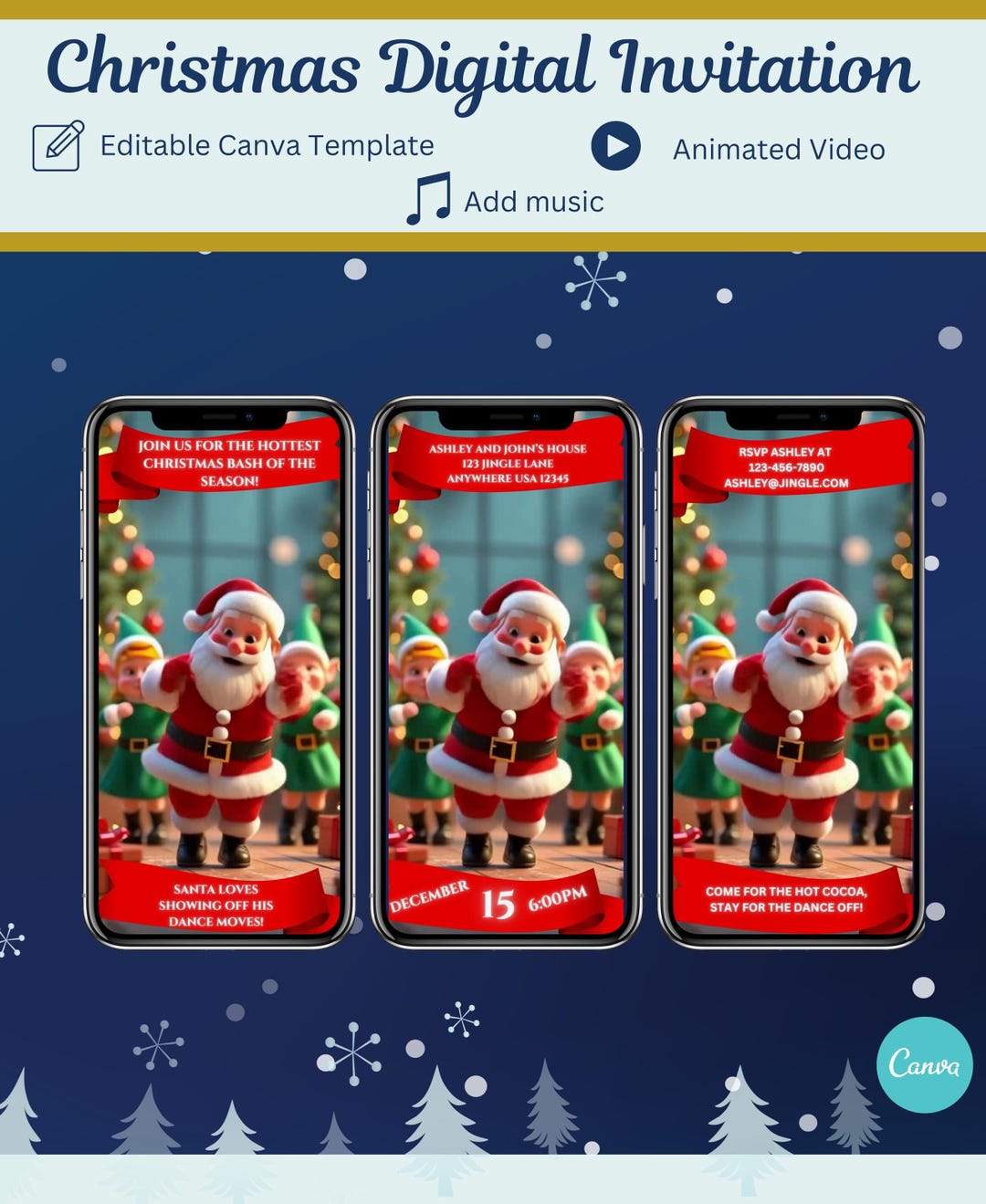 Funny Animated Christmas Party Invitation Editable Mobile Video