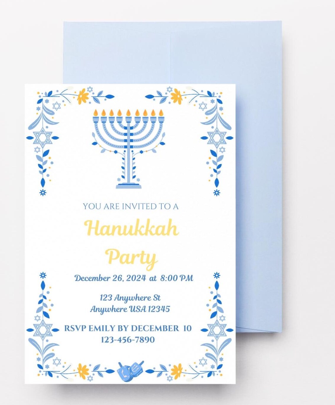 Hanukkah Party Invitation, Menorah Printable Party Invitation Template ...