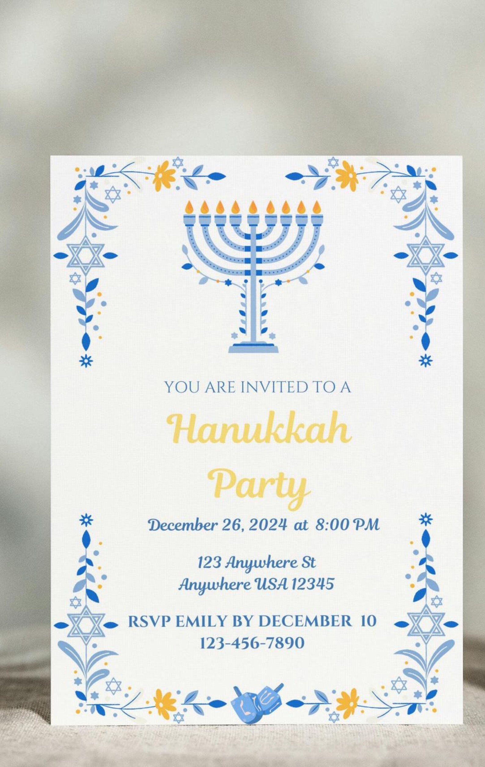 Hanukkah Party Invitation, Menorah Printable Party Invitation Template ...