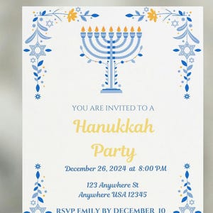 Hanukkah Party Invitation, Menorah Printable Party Invitation Template ...