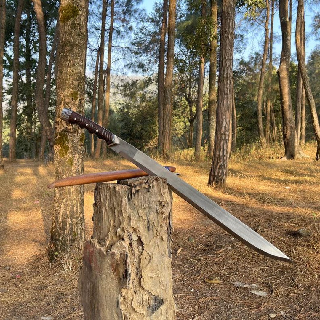 Handcrafted Machete Sword - Rustic Leaf Spring Blade, Full Tang Design ...
